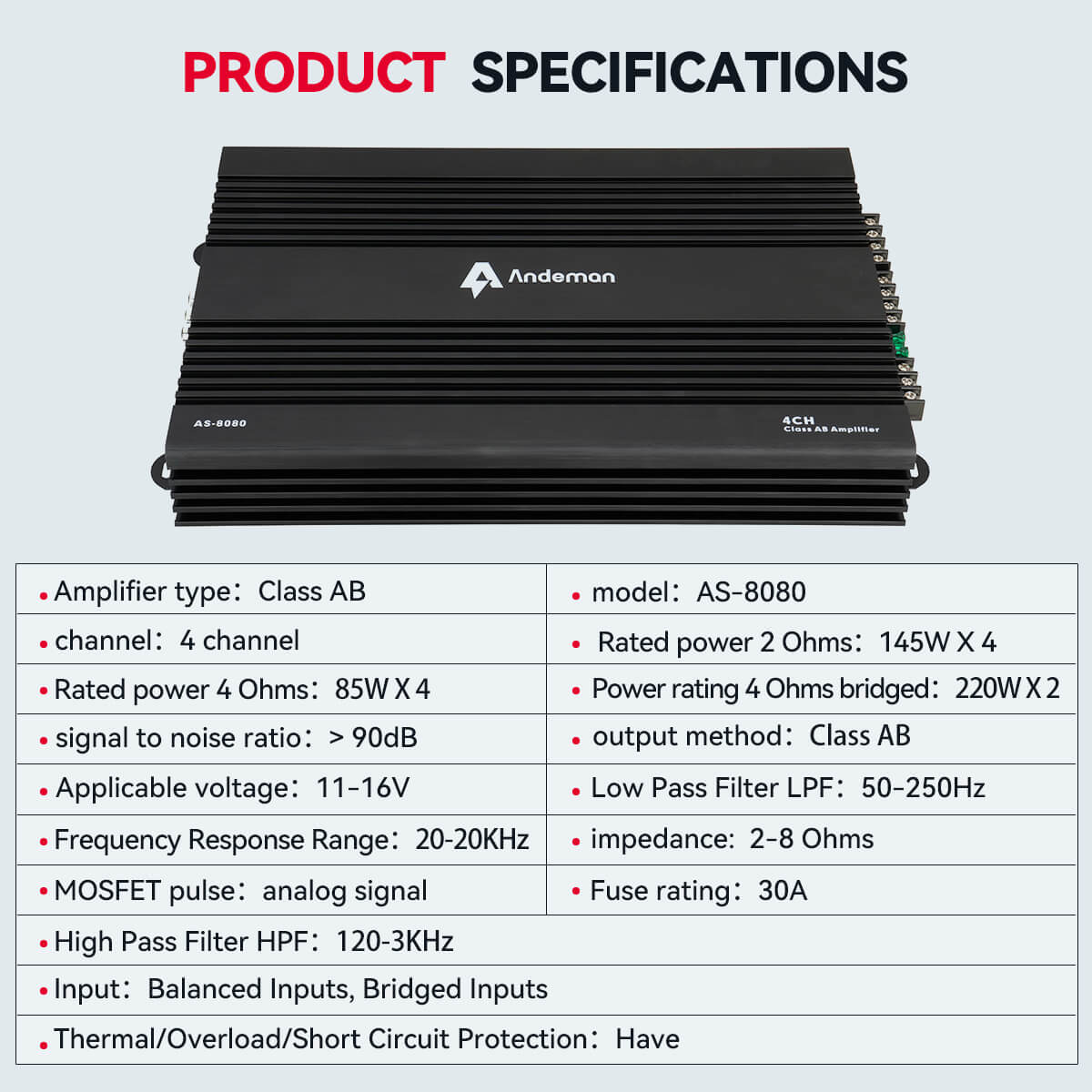 AS-8080 Mini Car Amplifier, HIFI AB Power Audio - Andeman